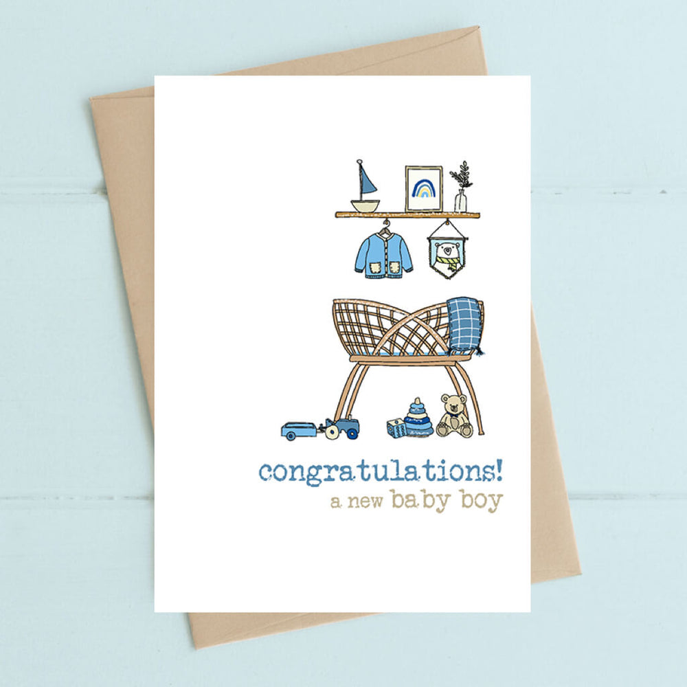 Printable Baby Boy Card Baby Boy Bow Illustration Greetings Card