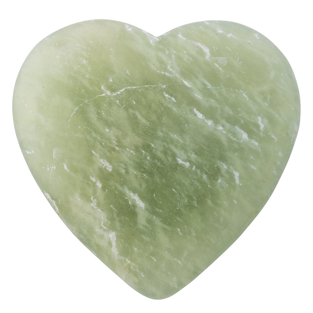 Carved New Jade Crystal Heart 40mm | Clouds