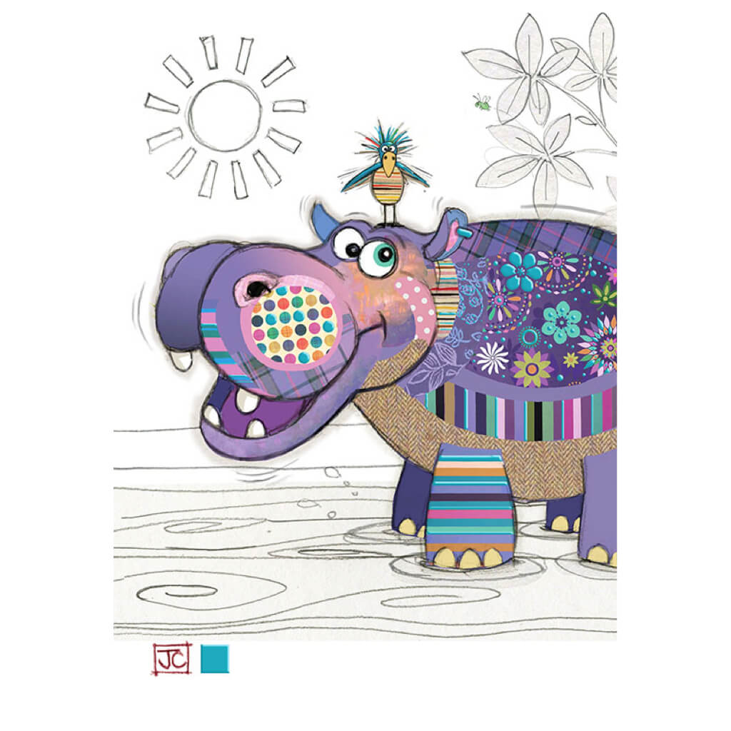 Bug Art Holly Hippo Greetings Card | Clouds