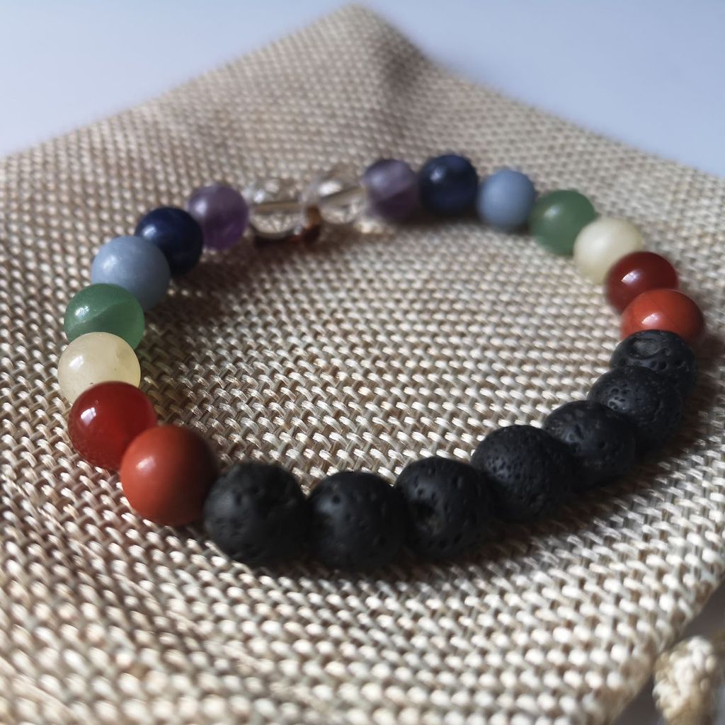 Chakra Lava Diffuser Bracelet with 7 Chakra Crystals | Clouds